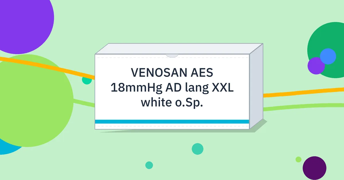 Symbolbild: Packung mit der Aufschrift VENOSAN AES 18mmHg AD lang XXL white o.Sp. (PZN 15323223) – Verfügbarkeit und Bezug in Apotheken in Frankfurt am Main
