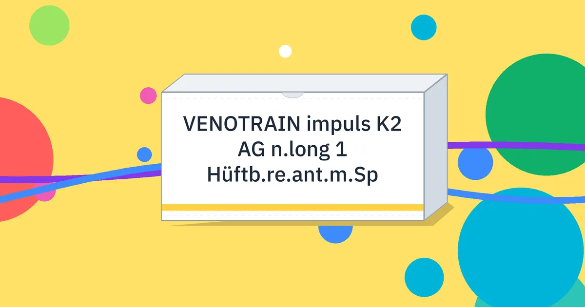 Symbolbild: Packung mit der Aufschrift VENOTRAIN impuls K2 AG n.long 1 Hüftb.re.ant.m.Sp (PZN 15217001) – Verfügbarkeit und Bezug in Apotheken in Frankfurt am Main