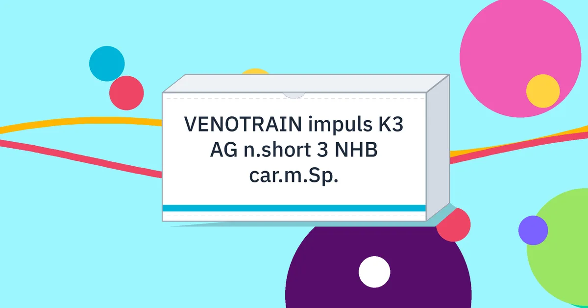 Symbolbild: Packung mit der Aufschrift VENOTRAIN impuls K3 AG n.short 3 NHB car.m.Sp. (PZN 00521182) – Verfügbarkeit und Bezug in Apotheken in Frankfurt am Main