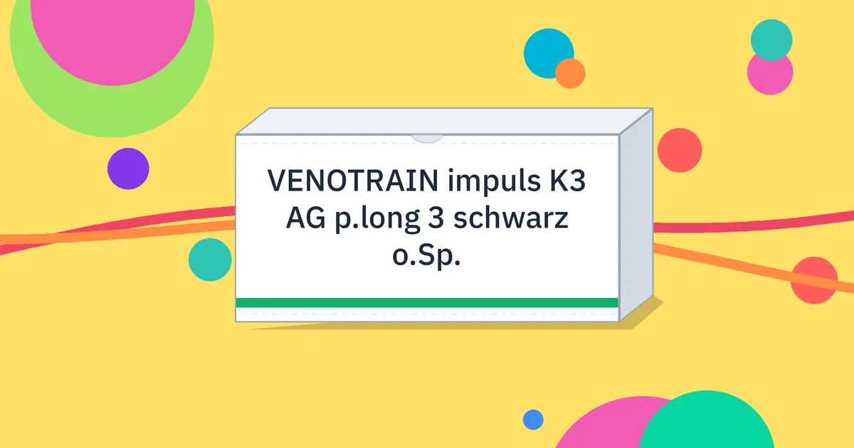 Symbolbild: Packung mit der Aufschrift VENOTRAIN impuls K3 AG p.long 3 schwarz o.Sp. (PZN 00505504) – Verfügbarkeit und Bezug in Apotheken in Frankfurt am Main
