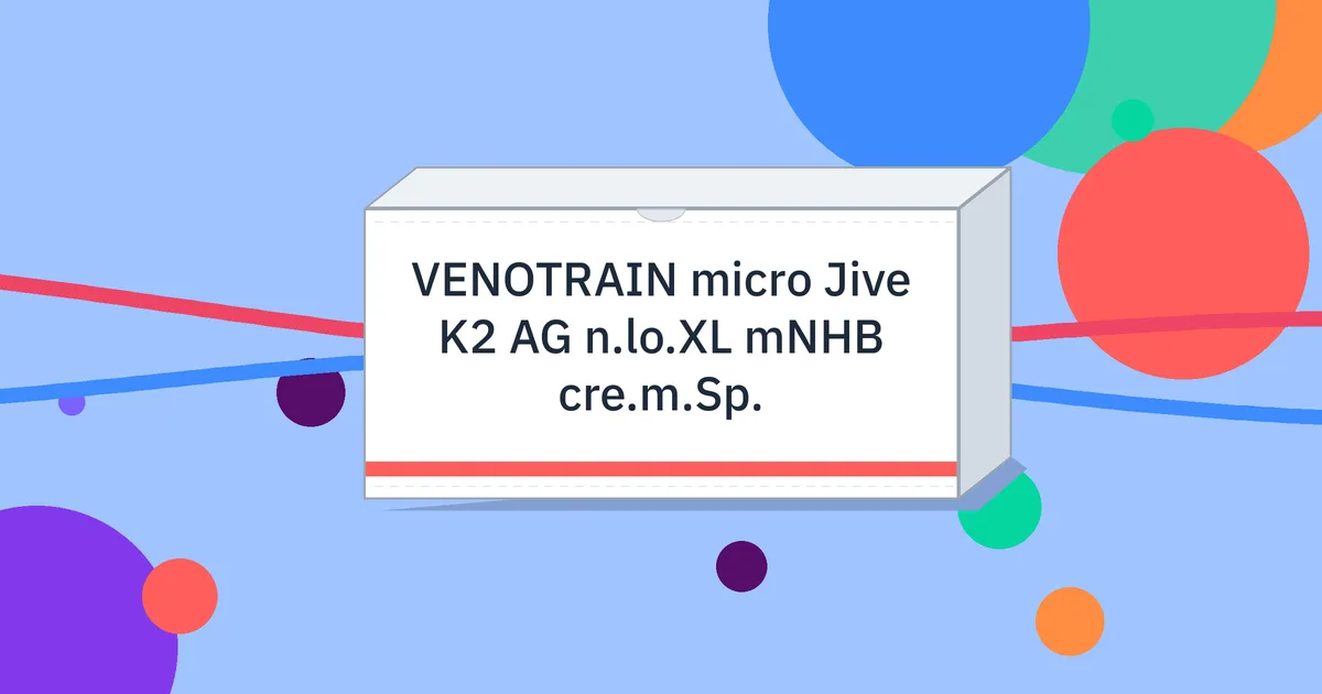 Symbolbild: Packung mit der Aufschrift VENOTRAIN micro Jive K2 AG n.lo.XL mNHB cre.m.Sp. (PZN 17758089) – Verfügbarkeit und Bezug in Apotheken in Frankfurt am Main