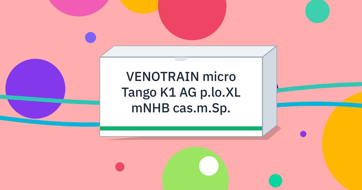 Symbolbild: Packung mit der Aufschrift VENOTRAIN micro Tango K1 AG p.lo.XL mNHB cas.m.Sp. (PZN 20763697) – Verfügbarkeit und Bezug in Apotheken in Frankfurt am Main