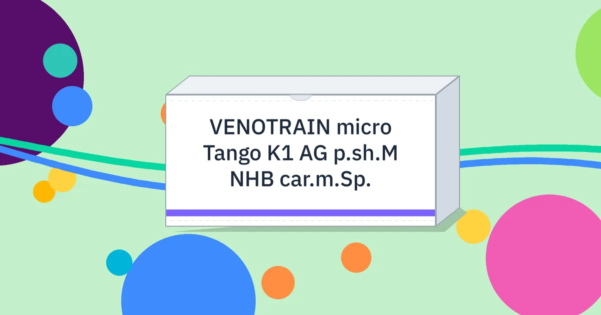 Symbolbild: Packung mit der Aufschrift VENOTRAIN micro Tango K1 AG p.sh.M NHB car.m.Sp. (PZN 17763819) – Verfügbarkeit und Bezug in Apotheken in Frankfurt am Main