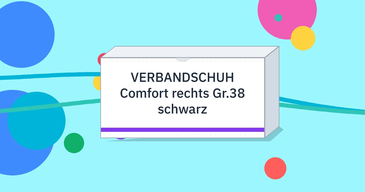 Symbolbild: Packung mit der Aufschrift VERBANDSCHUH Comfort rechts Gr.38 schwarz (PZN 11014809) – Verfügbarkeit und Bezug in Apotheken in Frankfurt am Main