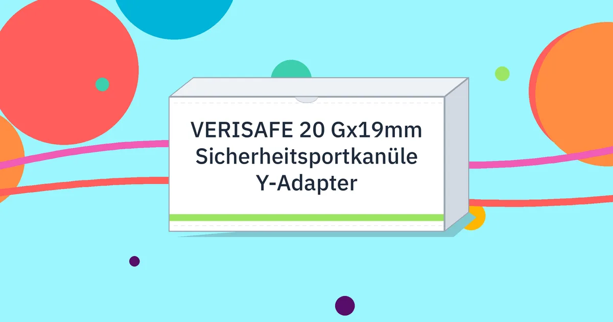 Symbolbild: Packung mit der Aufschrift VERISAFE 20 Gx19mm Sicherheitsportkanüle Y-Adapter (PZN 19298048) – Verfügbarkeit und Bezug in Apotheken in Frankfurt am Main
