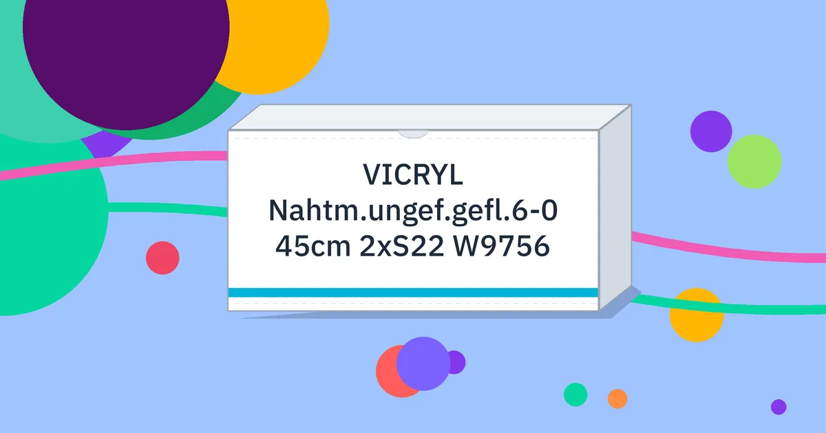 Symbolbild: Packung mit der Aufschrift VICRYL Nahtm.ungef.gefl.6-0 45cm 2xS22 W9756 (PZN 20897653) – Verfügbarkeit und Bezug in Apotheken in Frankfurt am Main