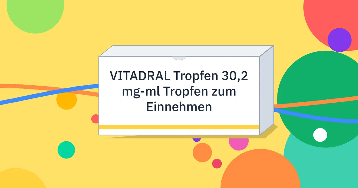 Symbolbild: Packung mit der Aufschrift VITADRAL Tropfen 30,2 mg-ml Tropfen zum Einnehmen (PZN 06177171) – Verfügbarkeit und Bezug in Apotheken in Frankfurt am Main