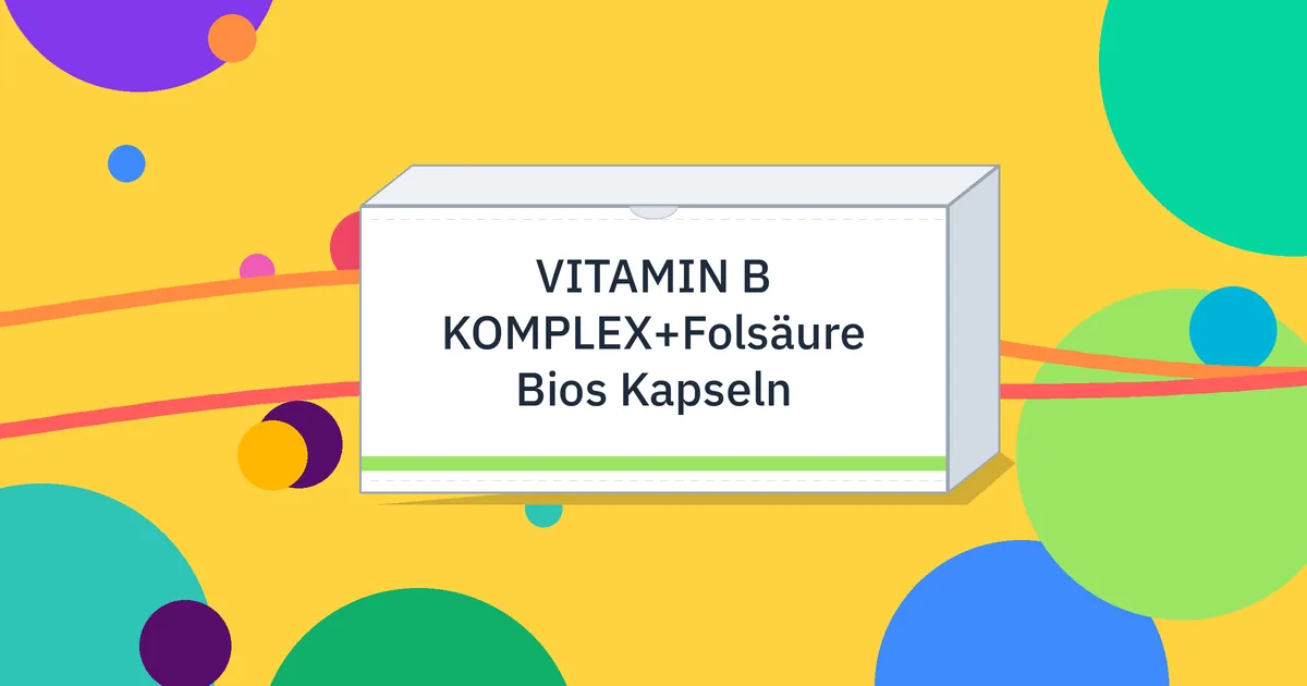 Symbolbild: Packung mit der Aufschrift VITAMIN B KOMPLEX+Folsäure Bios Kapseln (PZN 06054511) – Verfügbarkeit und Bezug in Apotheken in Frankfurt am Main
