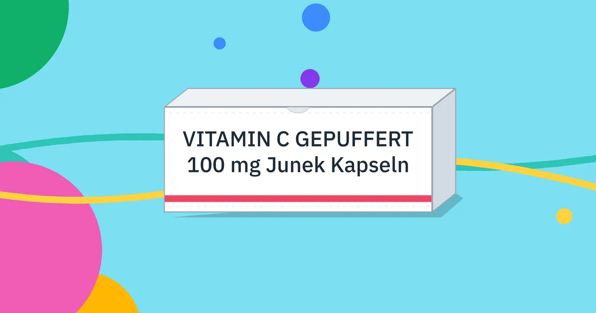 Symbolbild: Packung mit der Aufschrift VITAMIN C GEPUFFERT 100 mg Junek Kapseln (PZN 10051932) – Verfügbarkeit und Bezug in Apotheken in Frankfurt am Main