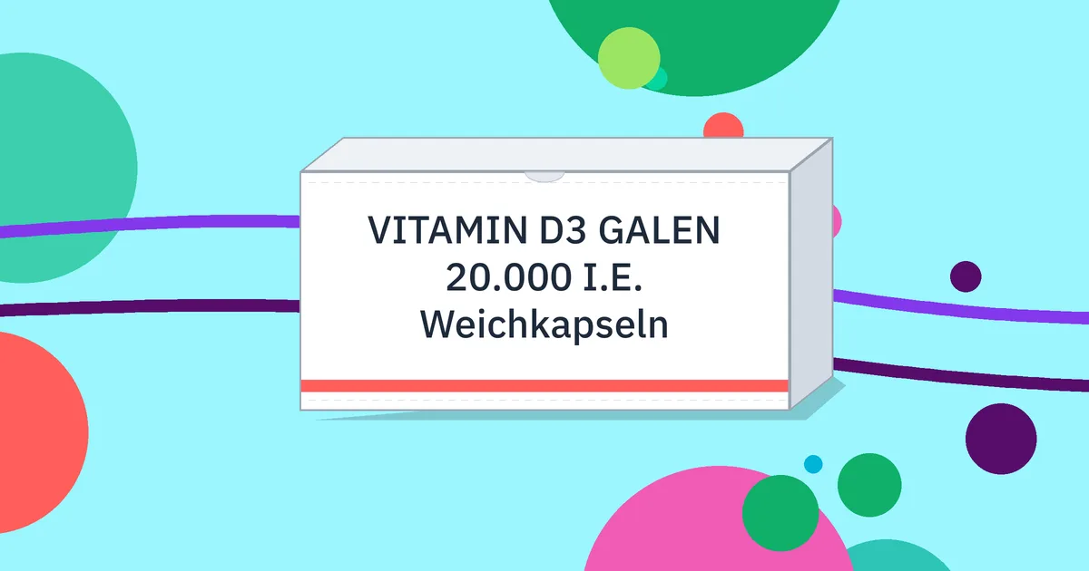 Symbolbild: Packung mit der Aufschrift VITAMIN D3 GALEN 20.000 I.E. Weichkapseln (PZN 17622786) – Verfügbarkeit und Bezug in Apotheken in Frankfurt am Main