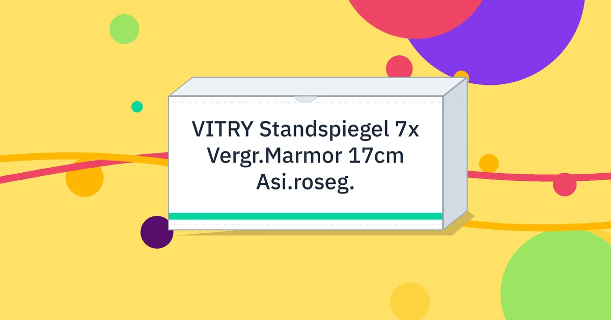 Symbolbild: Packung mit der Aufschrift VITRY Standspiegel 7x Vergr.Marmor 17cm Asi.roseg. (PZN 16392545) – Verfügbarkeit und Bezug in Apotheken in Frankfurt am Main
