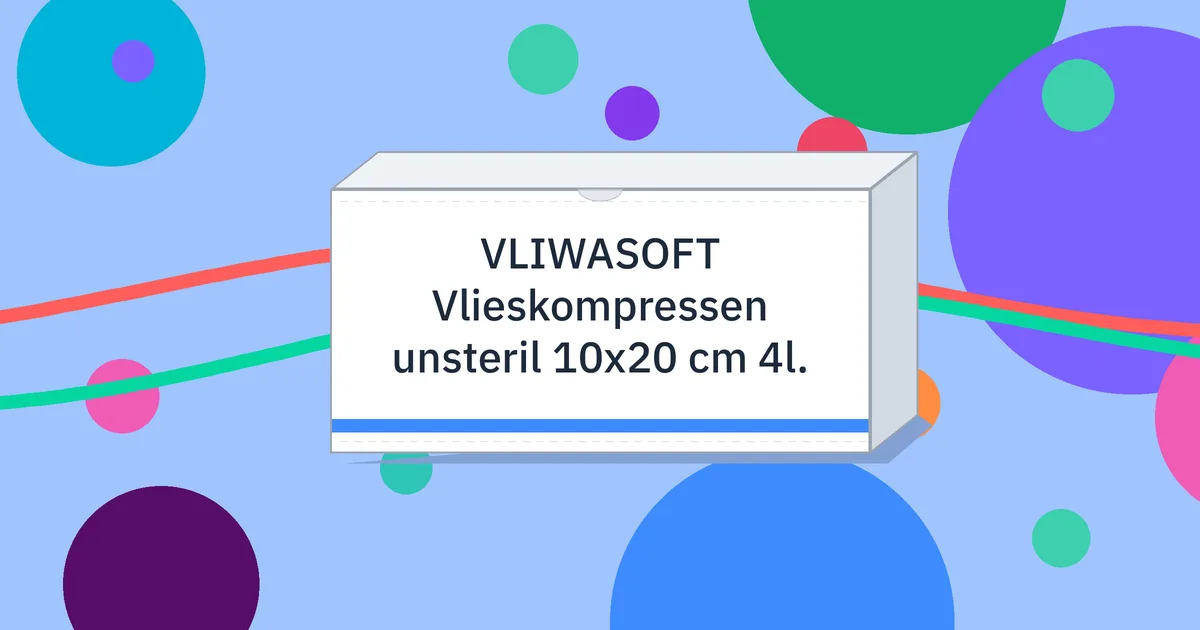 Symbolbild: Packung mit der Aufschrift VLIWASOFT Vlieskompressen unsteril 10x20 cm 4l. (PZN 15431579) – Verfügbarkeit und Bezug in Apotheken in Frankfurt am Main