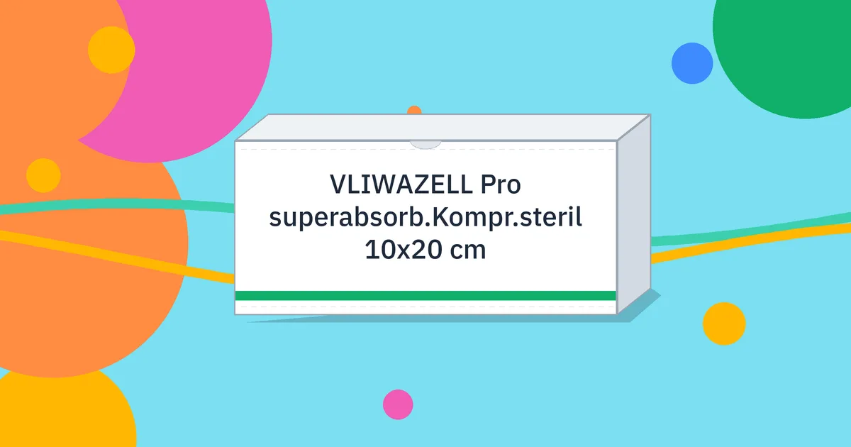 Symbolbild: Packung mit der Aufschrift VLIWAZELL Pro superabsorb.Kompr.steril 10x20 cm (PZN 17295293) – Verfügbarkeit und Bezug in Apotheken in Frankfurt am Main