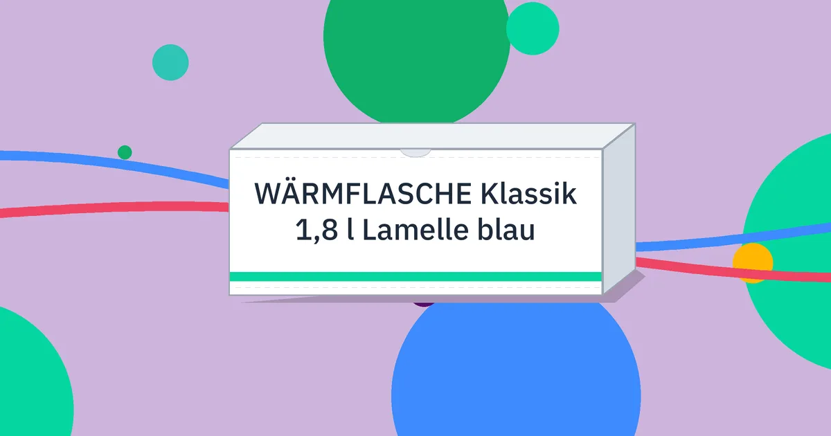 Symbolbild: Packung mit der Aufschrift WÄRMFLASCHE Klassik 1,8 l Lamelle blau (PZN 16328889) – Verfügbarkeit und Bezug in Apotheken in Frankfurt am Main