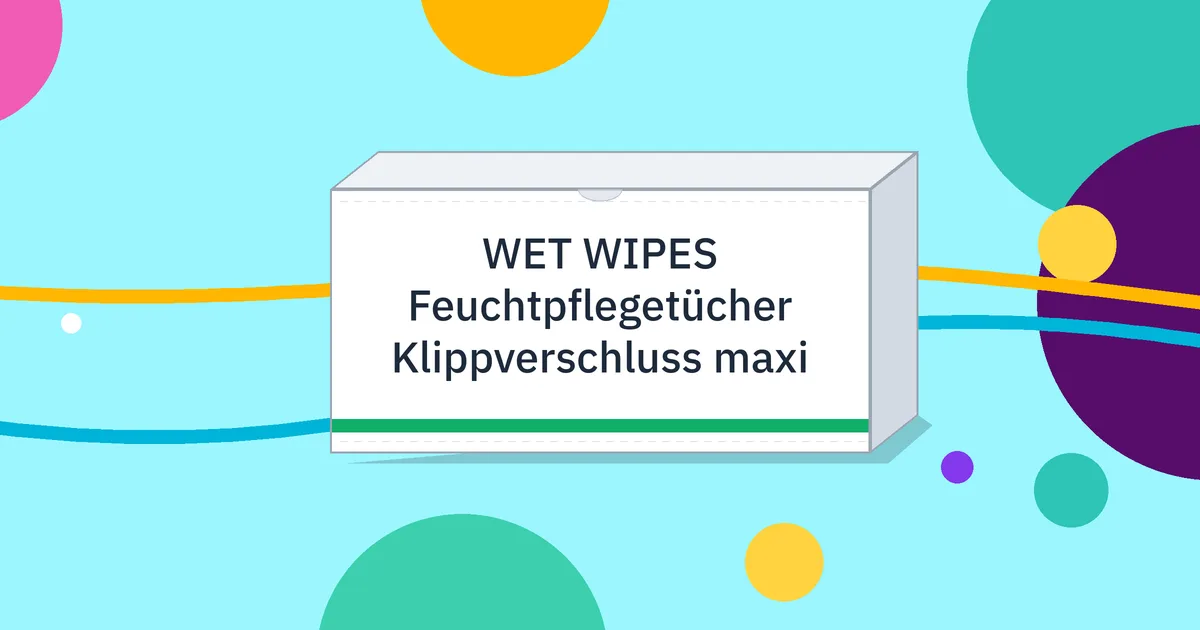 Symbolbild: Packung mit der Aufschrift WET WIPES Feuchtpflegetücher Klippverschluss maxi (PZN 18454026) – Verfügbarkeit und Bezug in Apotheken in Frankfurt am Main
