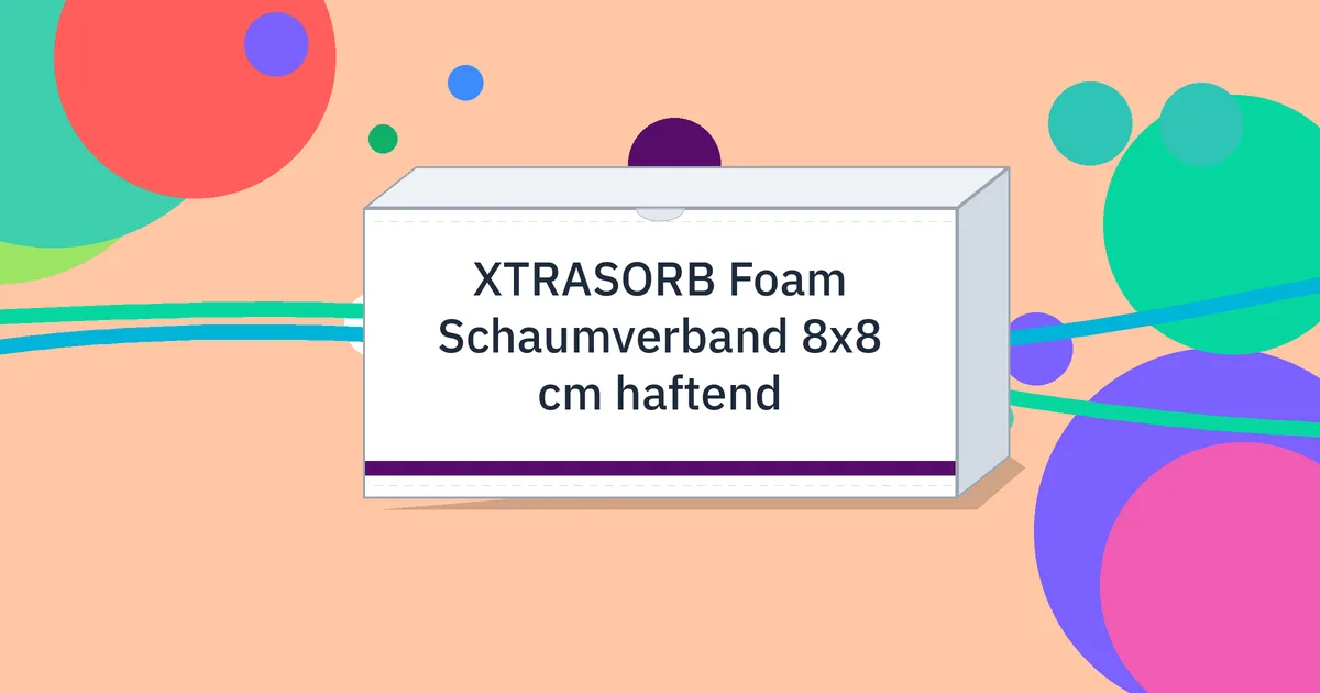 Symbolbild: Packung mit der Aufschrift XTRASORB Foam Schaumverband 8x8 cm haftend (PZN 07645674) – Verfügbarkeit und Bezug in Apotheken in Frankfurt am Main