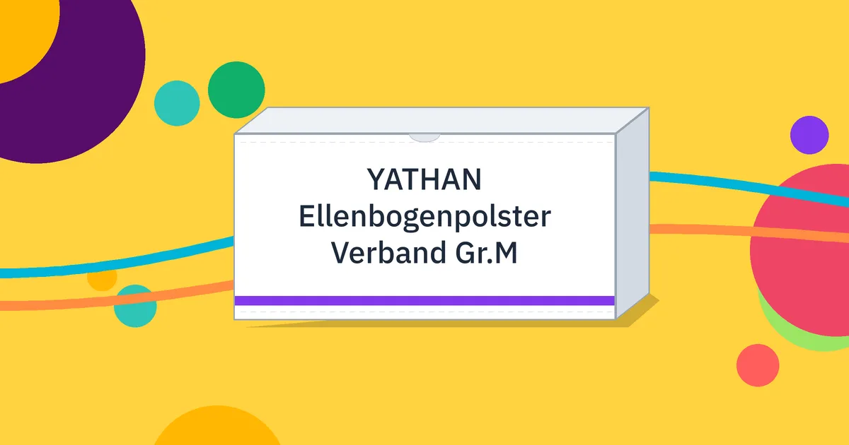 Symbolbild: Packung mit der Aufschrift YATHAN Ellenbogenpolster Verband Gr.M (PZN 13358418) – Verfügbarkeit und Bezug in Apotheken in Frankfurt am Main