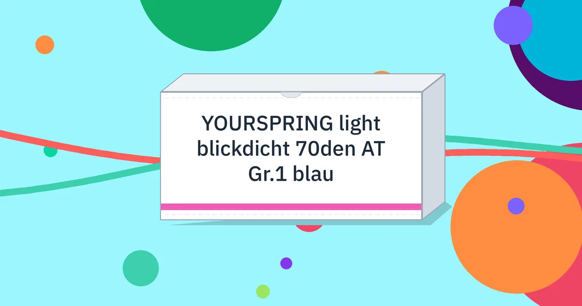 Symbolbild: Packung mit der Aufschrift YOURSPRING light blickdicht 70den AT Gr.1 blau (PZN 18056768) – Verfügbarkeit und Bezug in Apotheken in Frankfurt am Main