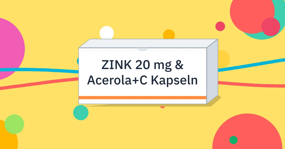 Symbolbild: Packung mit der Aufschrift ZINK 20 mg & Acerola+C Kapseln (PZN 11109183) – Verfügbarkeit und Bezug in Apotheken in Frankfurt am Main