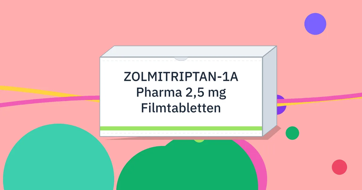 Symbolbild: Packung mit der Aufschrift ZOLMITRIPTAN-1A Pharma 2,5 mg Filmtabletten (PZN 09427378) – Verfügbarkeit und Bezug in Apotheken in Frankfurt am Main