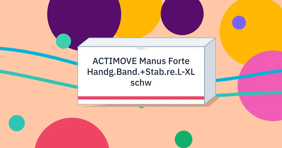 Symbolbild: Packung mit der Aufschrift ACTIMOVE Manus Forte Handg.Band.+Stab.re.L-XL schw (PZN 17947471) – Verfügbarkeit und Bezug in Apotheken in Frankfurt am Main