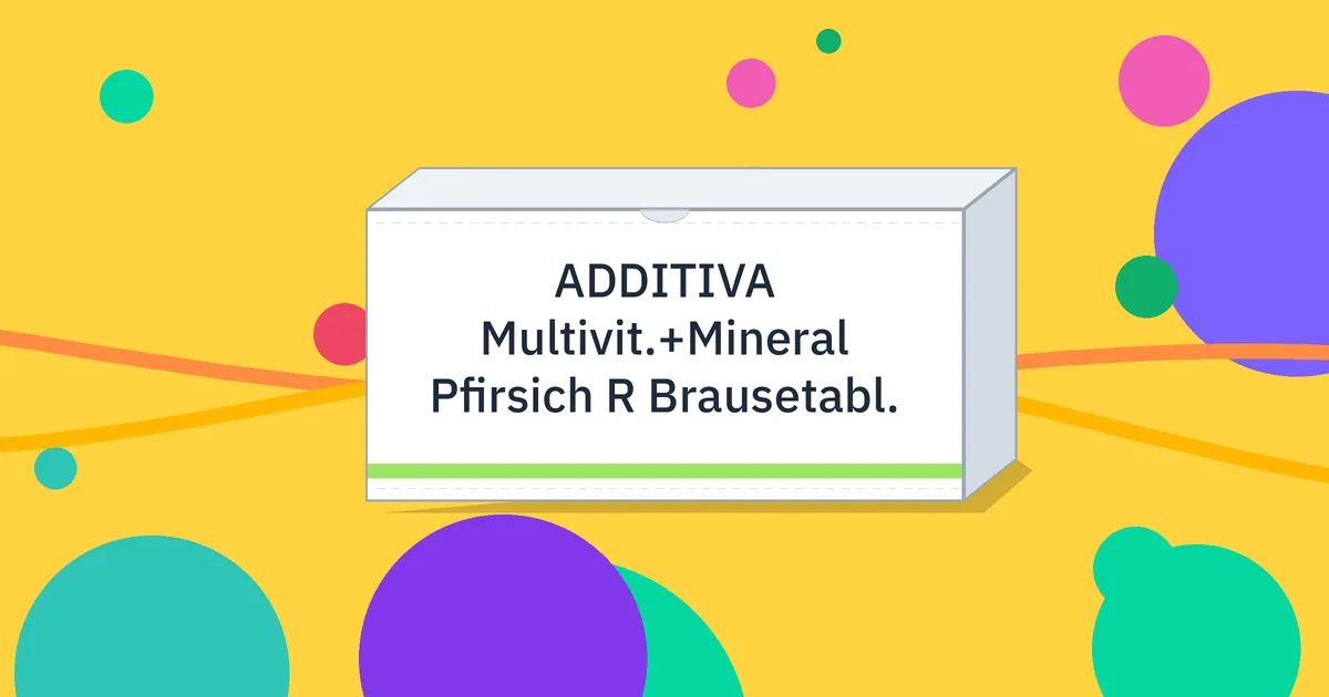 Symbolbild: Packung mit der Aufschrift ADDITIVA Multivit.+Mineral Pfirsich R Brausetabl. (PZN 10060210) – Verfügbarkeit und Bezug in Apotheken in Frankfurt am Main