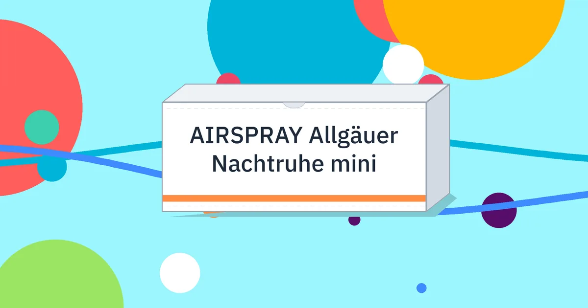 Symbolbild: Packung mit der Aufschrift AIRSPRAY Allgäuer Nachtruhe mini (PZN 18705899) – Verfügbarkeit und Bezug in Apotheken in Frankfurt am Main