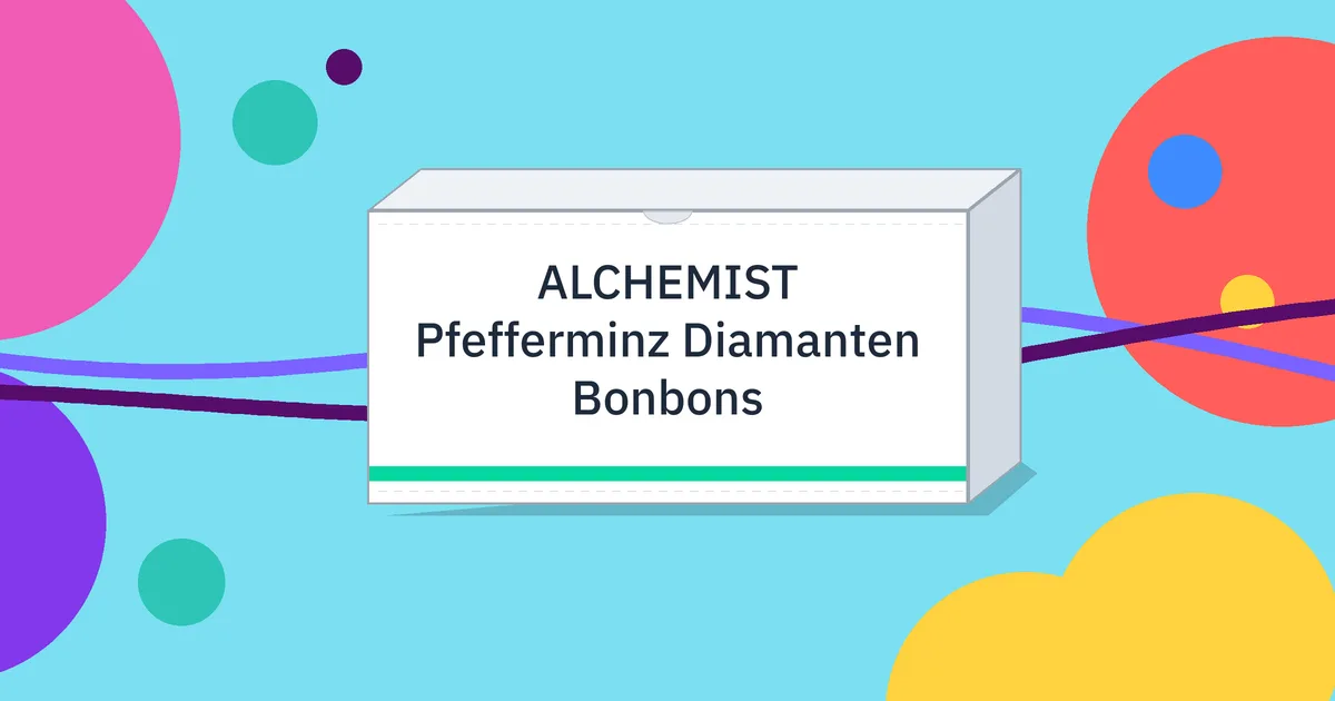 Symbolbild: Packung mit der Aufschrift ALCHEMIST Pfefferminz Diamanten Bonbons (PZN 16827345) – Verfügbarkeit und Bezug in Apotheken in Frankfurt am Main
