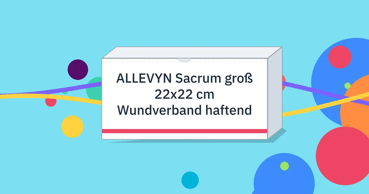 Symbolbild: Packung mit der Aufschrift ALLEVYN Sacrum groß 22x22 cm Wundverband haftend (PZN 18108703) – Verfügbarkeit und Bezug in Apotheken in Frankfurt am Main