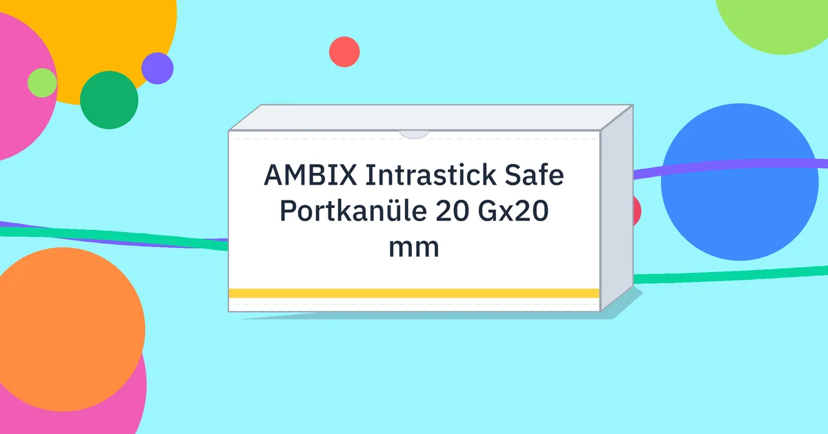 Symbolbild: Packung mit der Aufschrift AMBIX Intrastick Safe Portkanüle 20 Gx20 mm (PZN 14286744) – Verfügbarkeit und Bezug in Apotheken in Frankfurt am Main