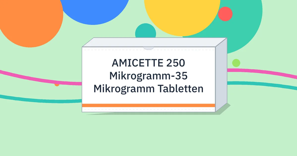 Symbolbild: Packung mit der Aufschrift AMICETTE 250 Mikrogramm-35 Mikrogramm Tabletten (PZN 03192098) – Verfügbarkeit und Bezug in Apotheken in Frankfurt am Main