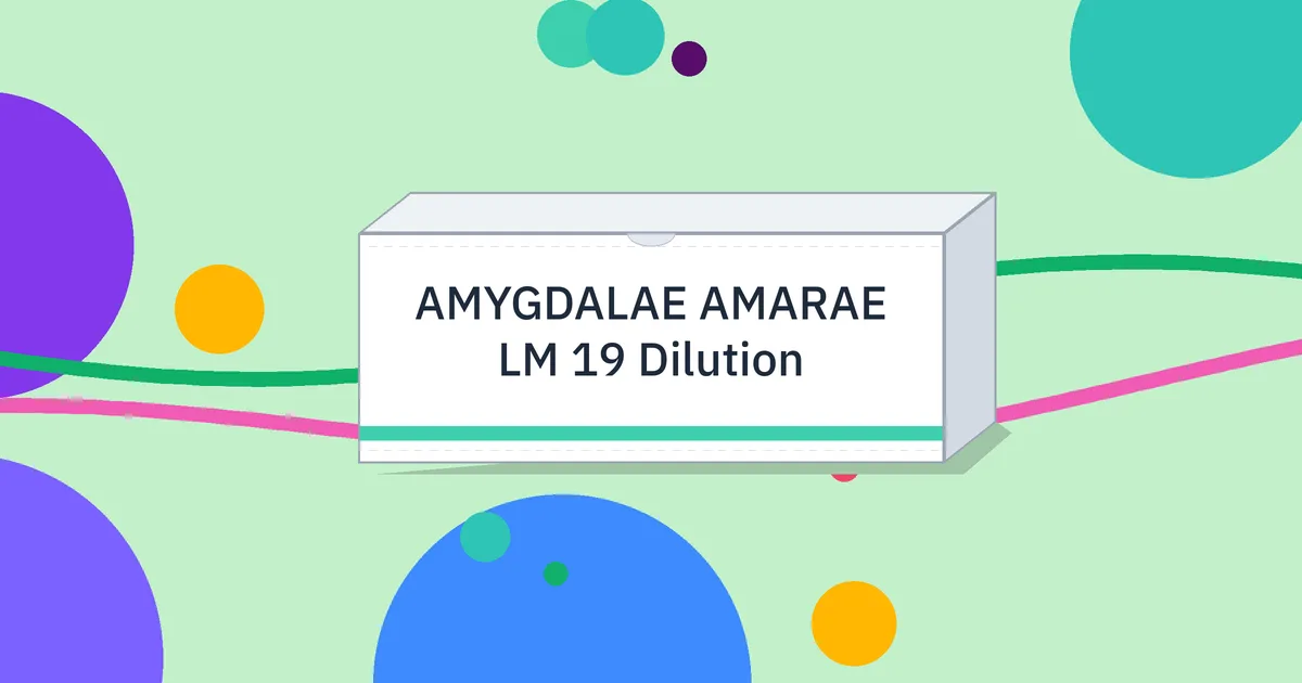 Symbolbild: Packung mit der Aufschrift AMYGDALAE AMARAE LM 19 Dilution (PZN 13325637) – Verfügbarkeit und Bezug in Apotheken in Frankfurt am Main