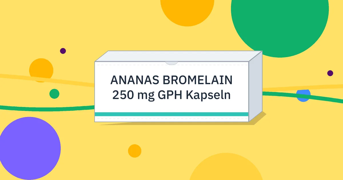 Symbolbild: Packung mit der Aufschrift ANANAS BROMELAIN 250 mg GPH Kapseln (PZN 02564907) – Verfügbarkeit und Bezug in Apotheken in Frankfurt am Main