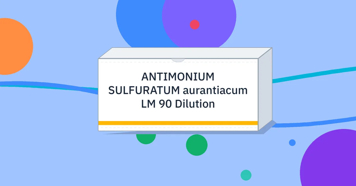 Symbolbild: Packung mit der Aufschrift ANTIMONIUM SULFURATUM aurantiacum LM 90 Dilution (PZN 13375960) – Verfügbarkeit und Bezug in Apotheken in Frankfurt am Main