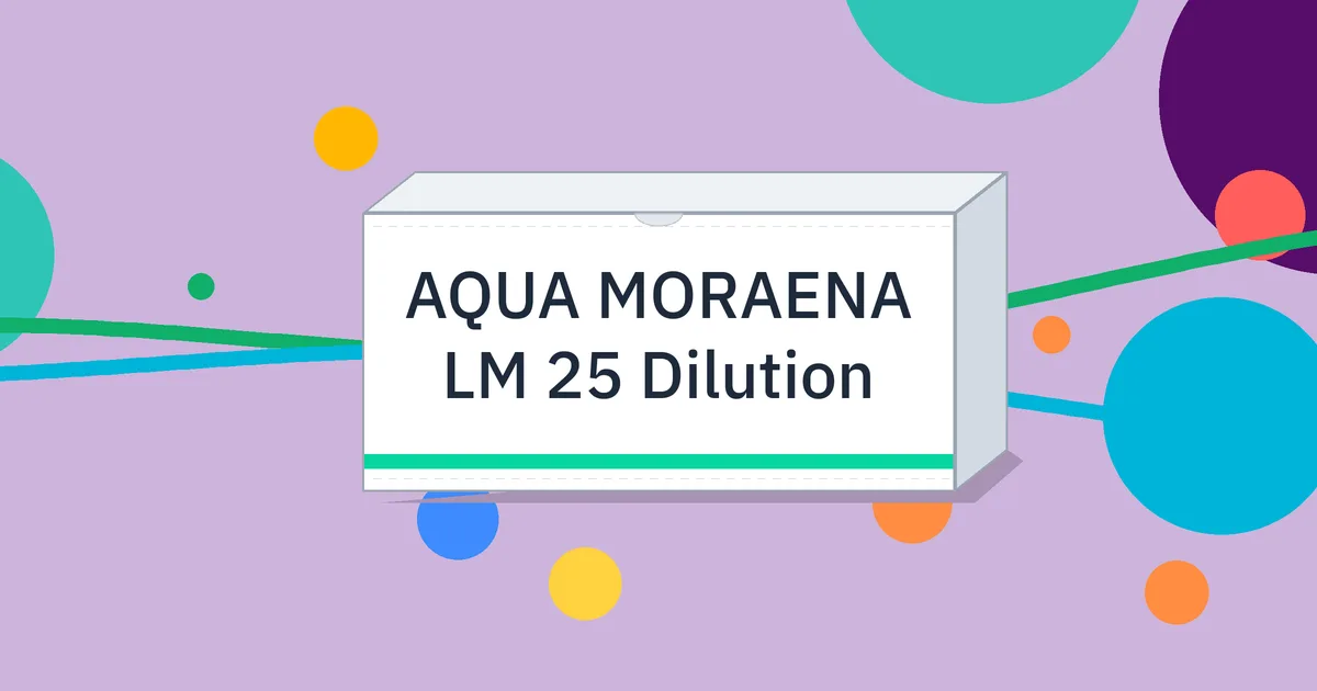 Symbolbild: Packung mit der Aufschrift AQUA MORAENA LM 25 Dilution (PZN 13755510) – Verfügbarkeit und Bezug in Apotheken in Frankfurt am Main