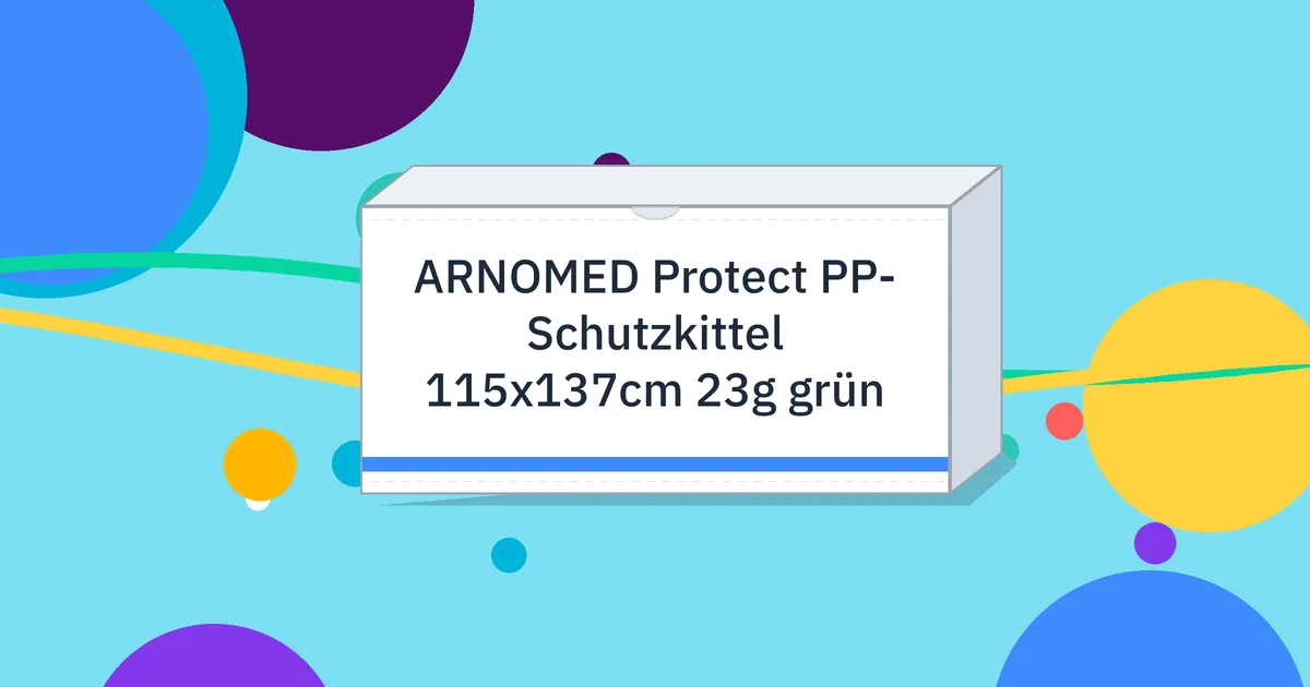 Symbolbild: Packung mit der Aufschrift ARNOMED Protect PP-Schutzkittel 115x137cm 23g grün (PZN 18086203) – Verfügbarkeit und Bezug in Apotheken in Frankfurt am Main