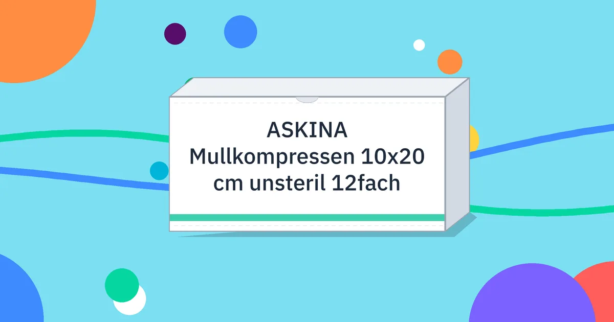 Symbolbild: Packung mit der Aufschrift ASKINA Mullkompressen 10x20 cm unsteril 12fach (PZN 06874591) – Verfügbarkeit und Bezug in Apotheken in Frankfurt am Main