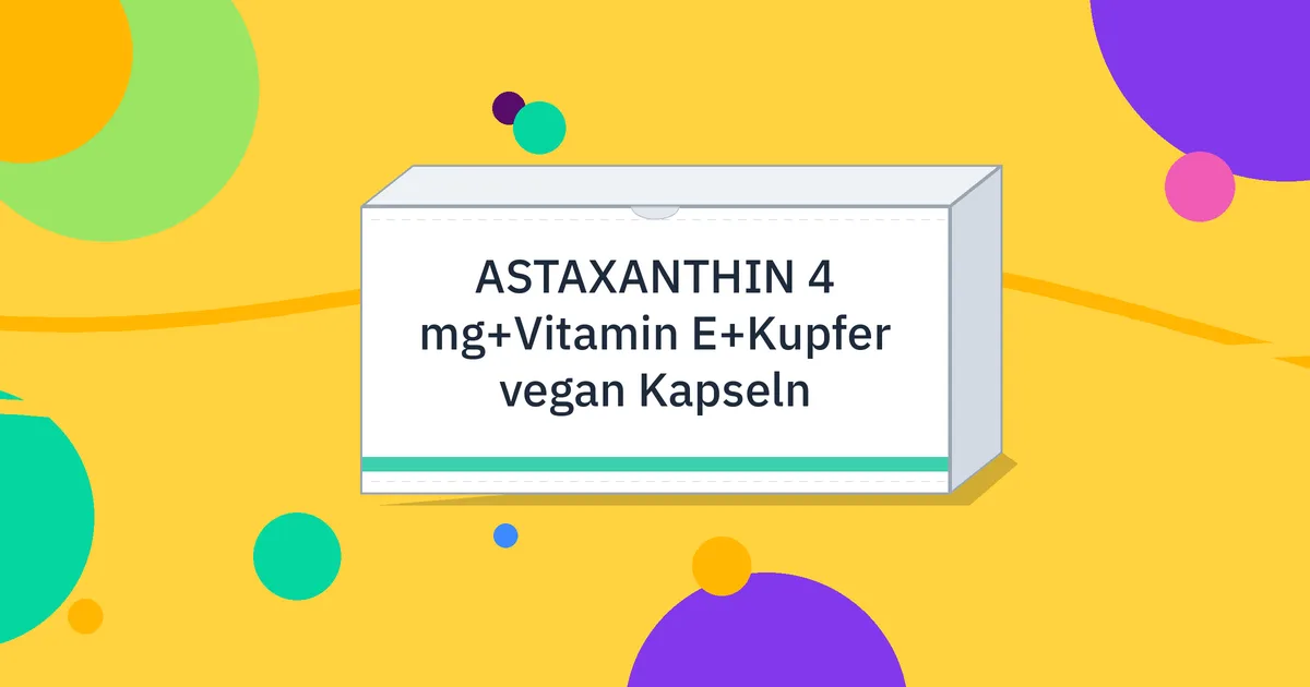 Symbolbild: Packung mit der Aufschrift ASTAXANTHIN 4 mg+Vitamin E+Kupfer vegan Kapseln (PZN 20101364) – Verfügbarkeit und Bezug in Apotheken in Frankfurt am Main