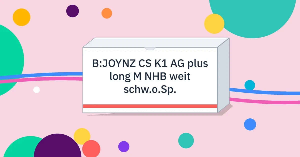 Symbolbild: Packung mit der Aufschrift B:JOYNZ CS K1 AG plus long M NHB weit schw.o.Sp. (PZN 20535884) – Verfügbarkeit und Bezug in Apotheken in Frankfurt am Main