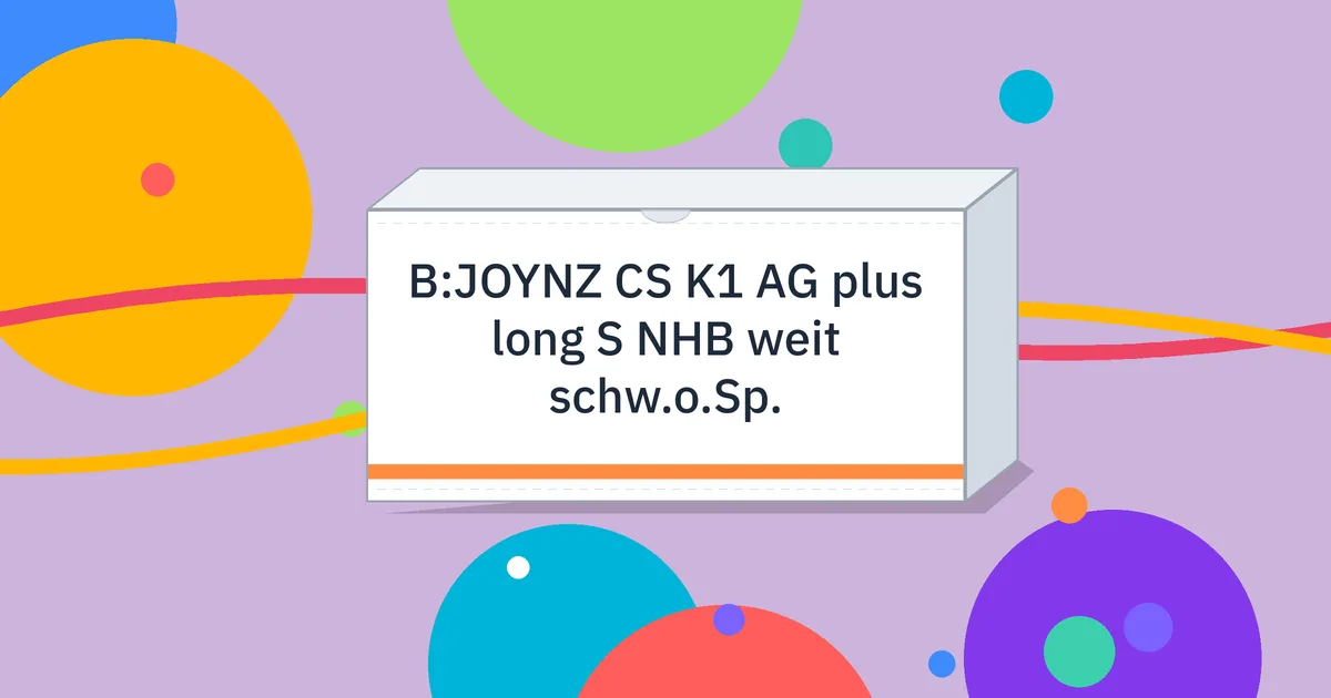 Symbolbild: Packung mit der Aufschrift B:JOYNZ CS K1 AG plus long S NHB weit schw.o.Sp. (PZN 20532868) – Verfügbarkeit und Bezug in Apotheken in Frankfurt am Main