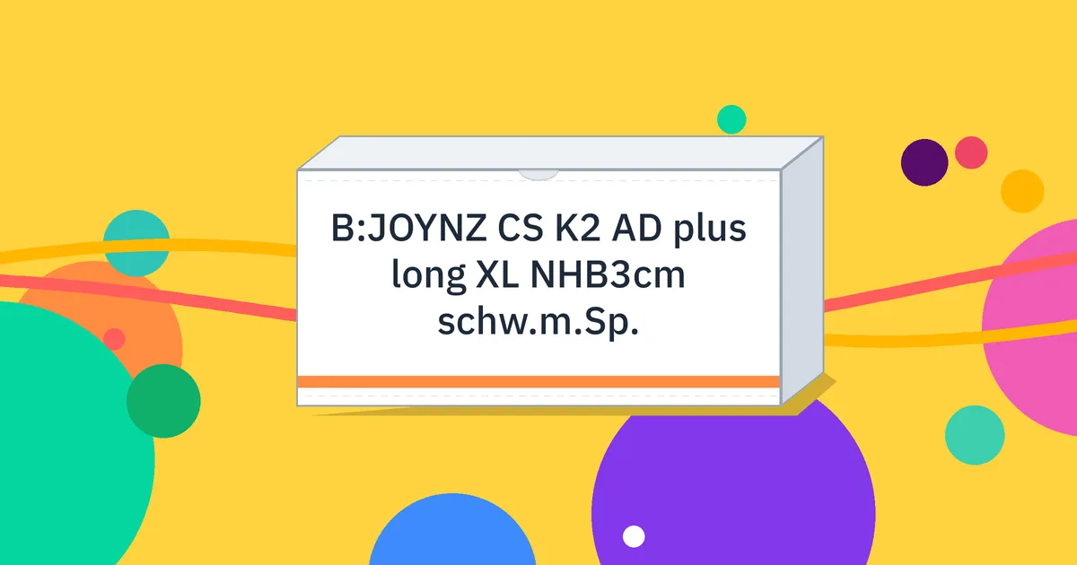 Symbolbild: Packung mit der Aufschrift B:JOYNZ CS K2 AD plus long XL NHB3cm schw.m.Sp. (PZN 20527086) – Verfügbarkeit und Bezug in Apotheken in Frankfurt am Main