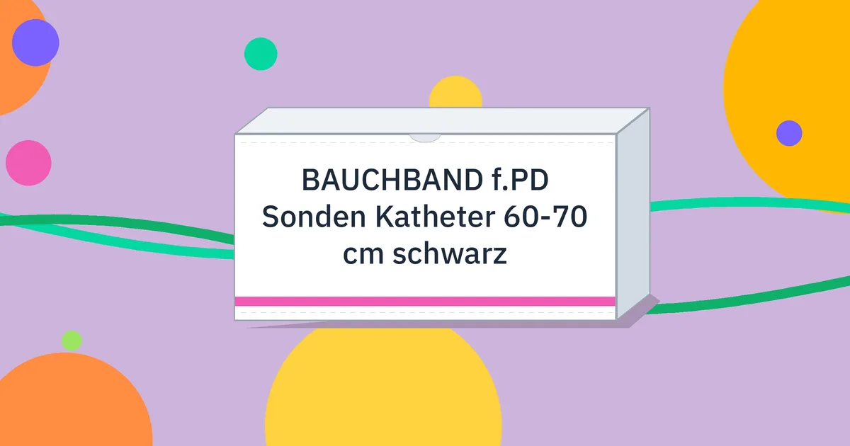 Symbolbild: Packung mit der Aufschrift BAUCHBAND f.PD Sonden Katheter 60-70 cm schwarz (PZN 15391288) – Verfügbarkeit und Bezug in Apotheken in Frankfurt am Main