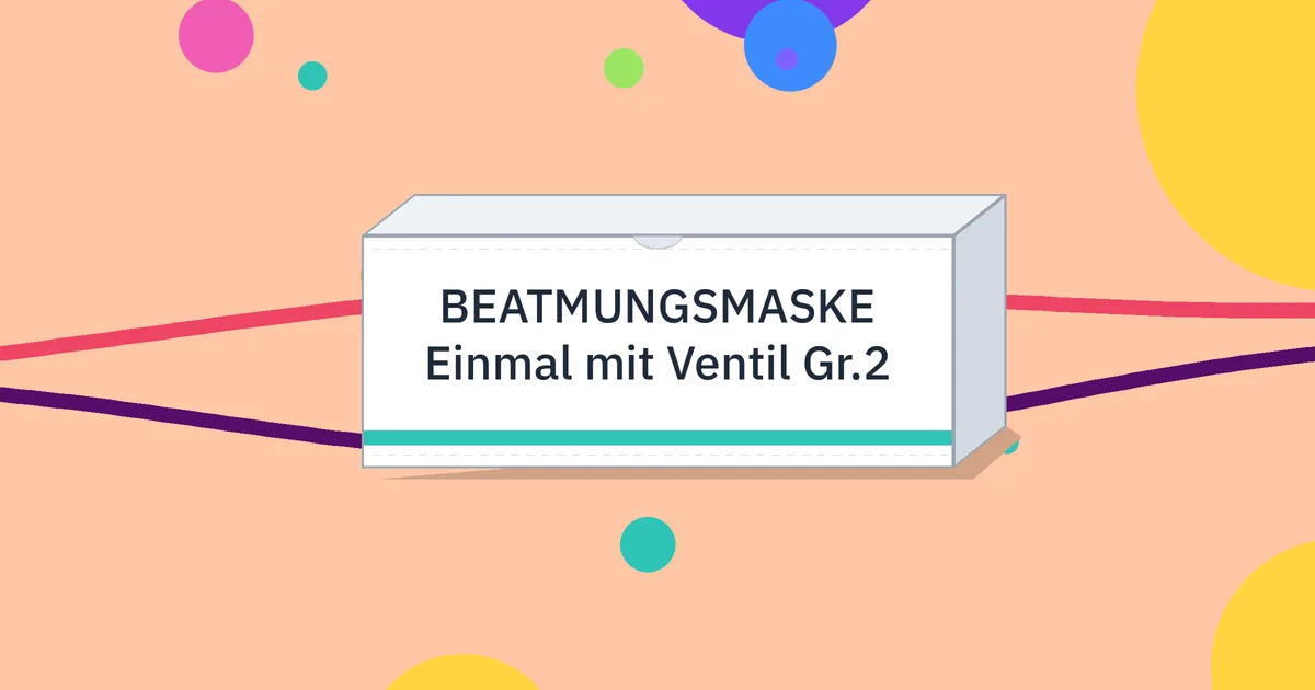 Symbolbild: Packung mit der Aufschrift BEATMUNGSMASKE Einmal mit Ventil Gr.2 (PZN 06973353) – Verfügbarkeit und Bezug in Apotheken in Frankfurt am Main
