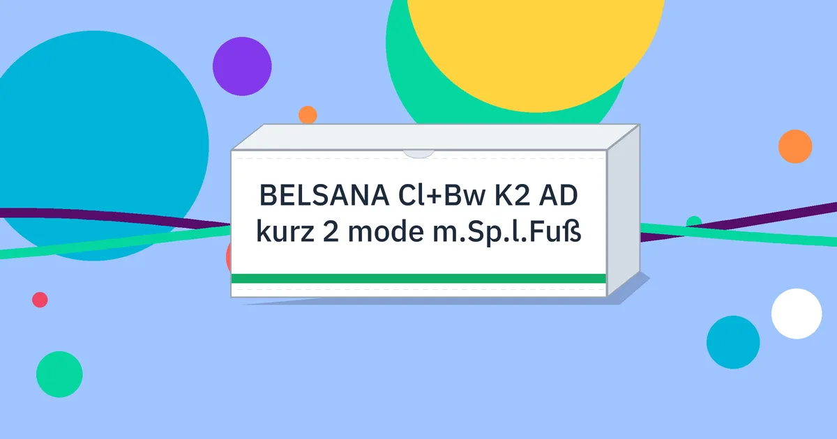 Symbolbild: Packung mit der Aufschrift BELSANA Cl+Bw K2 AD kurz 2 mode m.Sp.l.Fuß (PZN 12241016) – Verfügbarkeit und Bezug in Apotheken in Frankfurt am Main