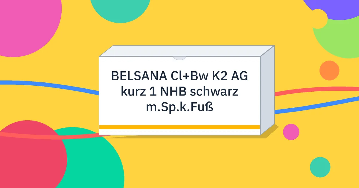 Symbolbild: Packung mit der Aufschrift BELSANA Cl+Bw K2 AG kurz 1 NHB schwarz m.Sp.k.Fuß (PZN 12242352) – Verfügbarkeit und Bezug in Apotheken in Frankfurt am Main