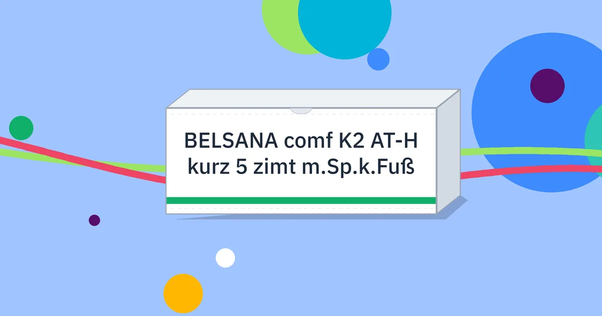 Symbolbild: Packung mit der Aufschrift BELSANA comf K2 AT-H kurz 5 zimt m.Sp.k.Fuß (PZN 12331311) – Verfügbarkeit und Bezug in Apotheken in Frankfurt am Main