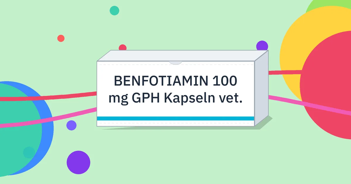 Symbolbild: Packung mit der Aufschrift BENFOTIAMIN 100 mg GPH Kapseln vet. (PZN 19248317) – Verfügbarkeit und Bezug in Apotheken in Frankfurt am Main