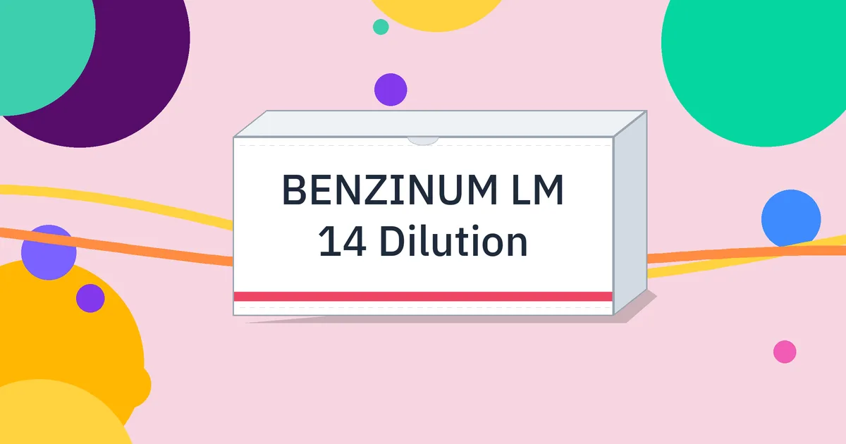 Symbolbild: Packung mit der Aufschrift BENZINUM LM 14 Dilution (PZN 12792041) – Verfügbarkeit und Bezug in Apotheken in Frankfurt am Main