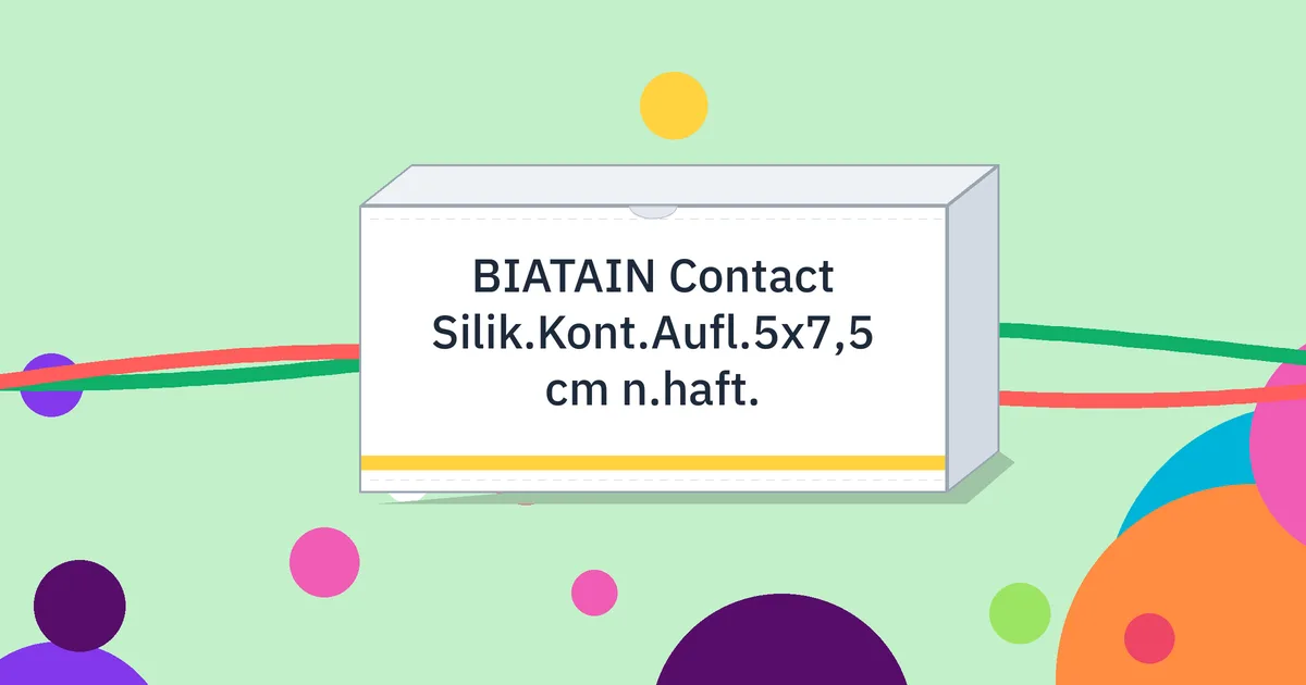 Symbolbild: Packung mit der Aufschrift BIATAIN Contact Silik.Kont.Aufl.5x7,5 cm n.haft. (PZN 18054812) – Verfügbarkeit und Bezug in Apotheken in Frankfurt am Main
