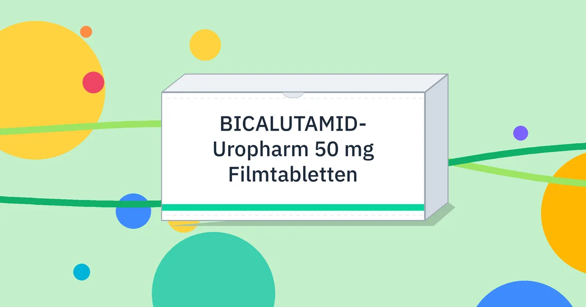 Symbolbild: Packung mit der Aufschrift BICALUTAMID-Uropharm 50 mg Filmtabletten (PZN 06683431) – Verfügbarkeit und Bezug in Apotheken in Frankfurt am Main